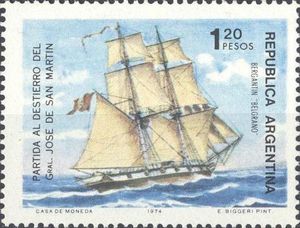 Stamp: 150th anniversary of the exile of General San Martin ...