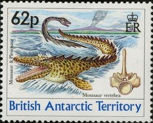 Stamp: Mosasaurus, Plesiosaurus (British Antarctic Territory (BAT)(Age ...