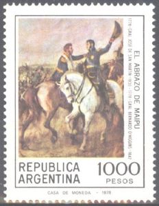 Selo: "Abrazo de Maipú", Painting by P. Subercaseaux (Argentina(200th ...