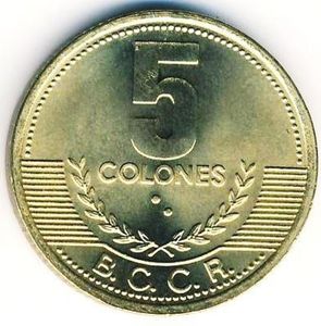 Moneda: 5 Colones (Costa Rica(1950~Today - Banco Central de Costa Rica ...