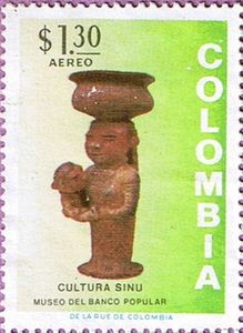Stamp: Sinú Culture (Colombia(Pre-Columbian Ceramics) Mi:CO 1250,Sn:CO ...