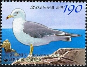 Stamp: Black-tailed gull (Larus crassirostris) (Korea, South(Nature of ...