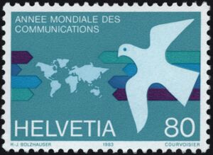 Briefmarke: World Map, Arrows & Peace Dove (Schweiz(Jahresereignisse ...