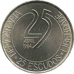 Moeda: 25 Escudos (10 years Revolution) (Portugal(1974-2001 - 2ª ...