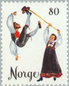 Sello: "Halling" Hallingdal (Noruega(Folk dances) Mi:NO 719,Sn:NO 670 ...