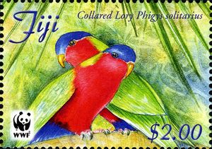 Stamp: Collared Lory (Phigys solitarius) (Fiji(WWF - Fiji Collared Lory ...
