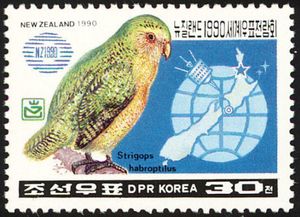 Stamp: Kakapo (Strigops habroptilus) (Korea, North(New Zealand 1990) Mi ...