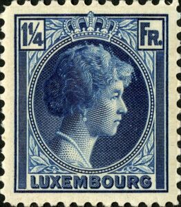 Stamp: Grand Duchess Charlotte facing Right (1¼ Fr. deep blue ...