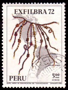 Stamp: Exfilbra 72 - Quipu and Map of Americas (Peru(Interamerican ...