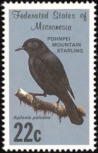 Stamp: Pohnpei Mountain Starling (Aplonis pelzelni) (Micronesia ...