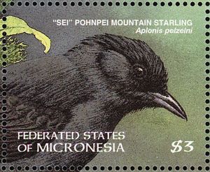 Stamp: Pohnpei Mountain Starling (Aplonis pelzelni) (Micronesia ...