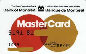 Bank Card: MasterCard 1 (Bank of Montreal, CanadaCol:CA-MC-0008