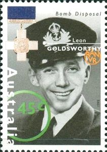 Stamp: Lt-Cmdr Leon Goldsworthy (1909-1994) and George Cross (Australia ...