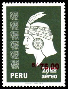 Stamp: Inca head - overprint (Peru(Inca Head) Mi:PE 1084,Sn:PE C499,Yt ...