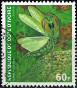 Stamp: Praying Mantis (Mantis religiosa) (Ivory Coast(Insects 1979) Mi ...