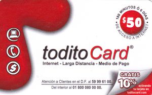 Tarjeta Telefónica: Todito Card - 10 % Gratis (Remote Memory Mexico ...