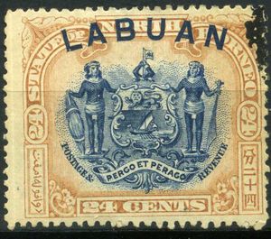 Stamp: Coat of Arms of North Borneo (Labuan(North Borneo Type of 1897 Overprinted LABUAN) Mi:GB ...