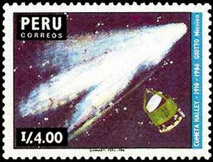 Sello: Halley´s Comet and Spacecraft "Giotto" (Perú(Halley´s Comet) Mi ...
