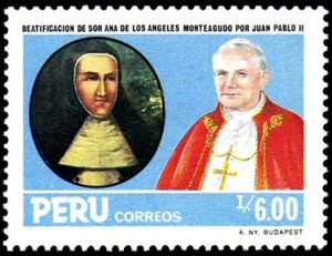 Stamp: Sr. Ana de Los Angeles, Pope John Paul II (Peru(Beaification of ...