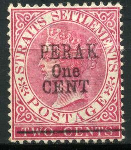 Stamp: Straits Settlements Overprinted "PERAK One CENT" and Bar (Perak ...