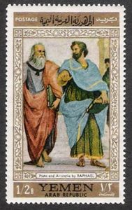 Stamp: Plato and Aristotle by Raphael (Yemen, Arab Republic(Raphael ...
