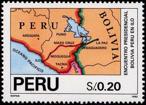 Sello: Map showing route La Paz - Ilo (Perú(Peru-Bolivia port access ...