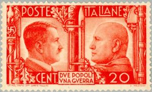Stamp: Portraits of Mussolini (1863-1945) and Hitler (1889-1945) (Italy ...