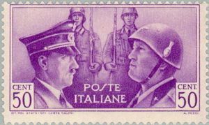 Stamp: Portraits of Mussolini (1863-1945) and Hitler (1889-1945) (Italy ...