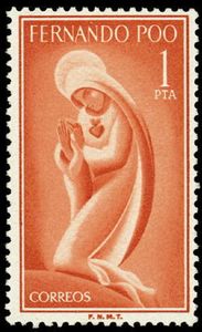 Stamp: Image of the Virgin (Fernando Poo(Definitives 1960) Mi:ES-FP 178 ...