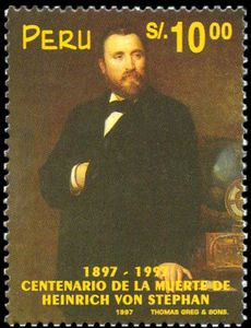 Stamp: Heinrich von Stephan (1831-1897) (Peru) (Personalities) Mi:PE ...
