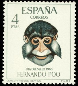Stamp: Moustached Guenon (Cercopithecus cephus) (Fernando Poo(Stamp Day ...