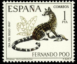 Stamp: African Linsang (Poiana richardsonii) (Fernando Poo(Stamp Day ...