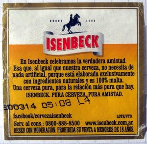 Drink Label: Isenbeck 100 Malta 335 cm3 (Cervecería Argentina S.A ...