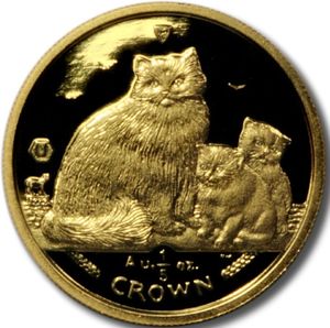 Coin: 1/5 Crowns (Gold Ragdoll Cat and Kittens) (Isle of Man(1988~2012 ...