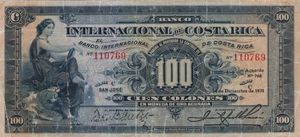 Banknote: 100 Colones (Costa Rica(1919-1936 "Series C" Issue) Wor:P-178b.5