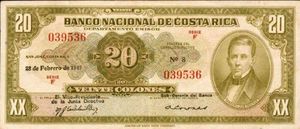 Banknote: 20 Colones (Costa Rica(1939-1949 Series F Issue) Wor:P-206a