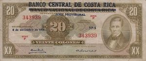 Banknote: 20 Colones (Costa Rica(1950-1955 Provisional Issue) Wor:P-217a.2