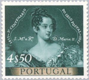 Stamp: Queen Maria II (Portugal(Portuguese Postage Stamp Centenary) Mi ...