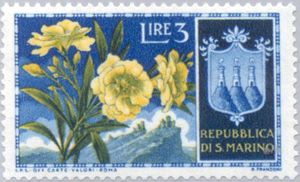 Stamp: Oleander (Nerium oleander) (San Marino(Flowers 1953) Mi:SM 505 ...