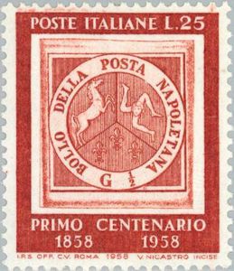 Timbre: Naples ½ Grano Stamp of 1858 (Italie(Centenary of 1st Kingdom ...