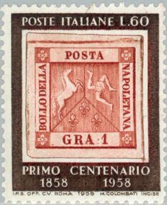 Timbre: Naples 1 Grano Stamp of 1858 (Italie(Centenary of 1st Kingdom ...