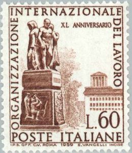Stamp: Workers' Monument and ILO Building, Geneva (Italy(40th ...