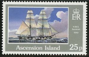 Stamp: HMS Saracen (1840) - Overprinted in Silver (Ascension Island ...