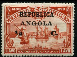 Stamp: Arrival at Calicut, India (Angola(400th anniversary of ...