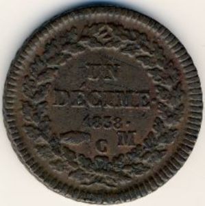 Coin: 1 Decime (Un - Large head - Tied knot) (Monaco) (1819~1841 - 7th ...