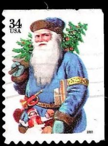 Stamp: Santa with Blue Cape - black USA (United States of America ...