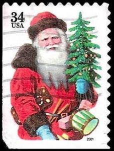 Stamp: Santa with Red Cape - black USA (United States of America ...