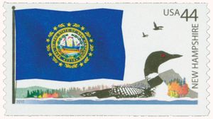 Stamp: New Hampshire State Flag, Common Loon (Gavia immer) (United ...