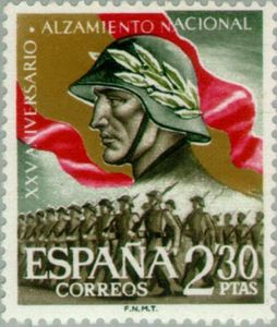 Stamp: Soldier, Flag and Troops (Spain(25th Anniversary of National ...