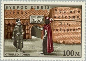 Stamp: Othello Tower and Scene from "Othello" (Cyprus(400th Birth ...